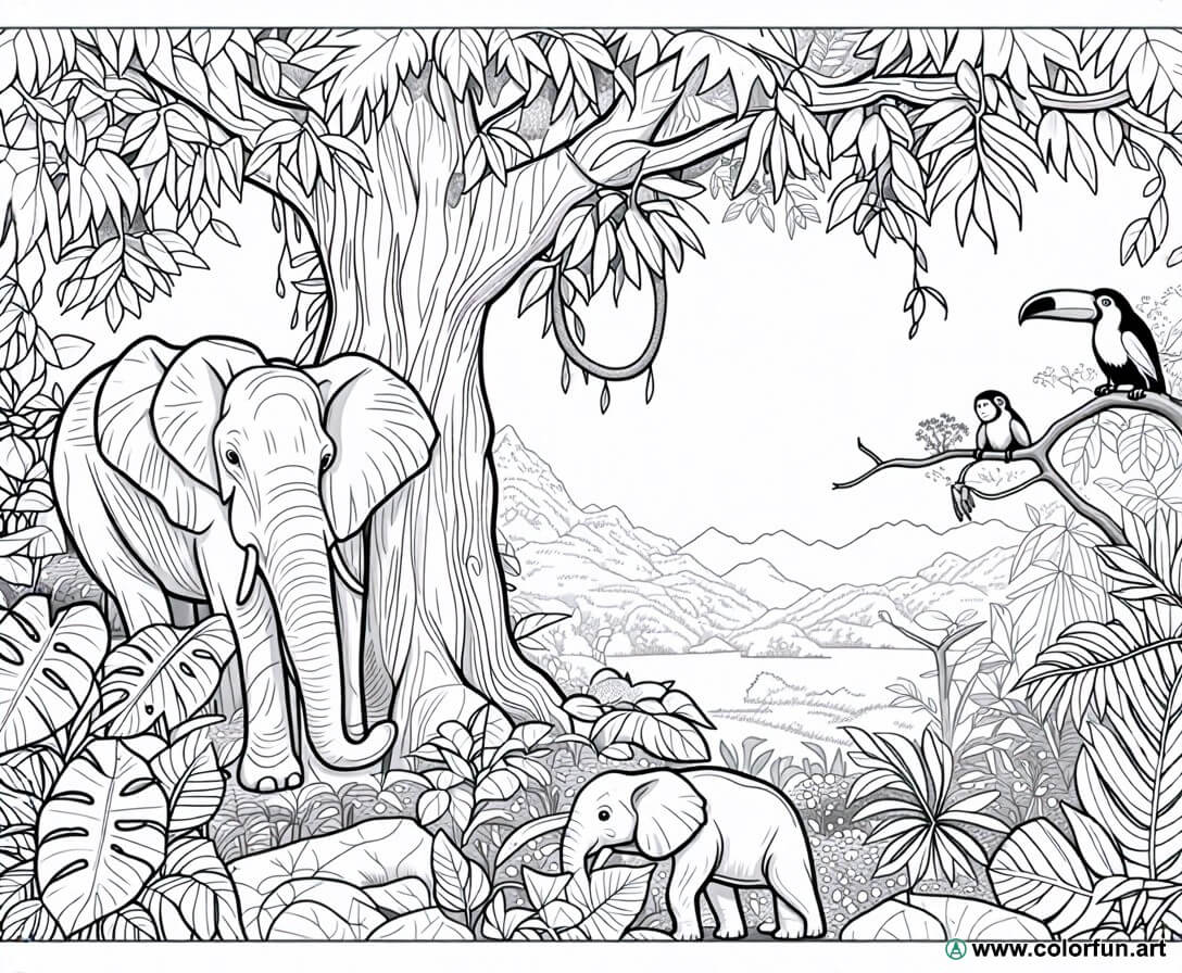 Jungle landscape coloring page Download or Print for free