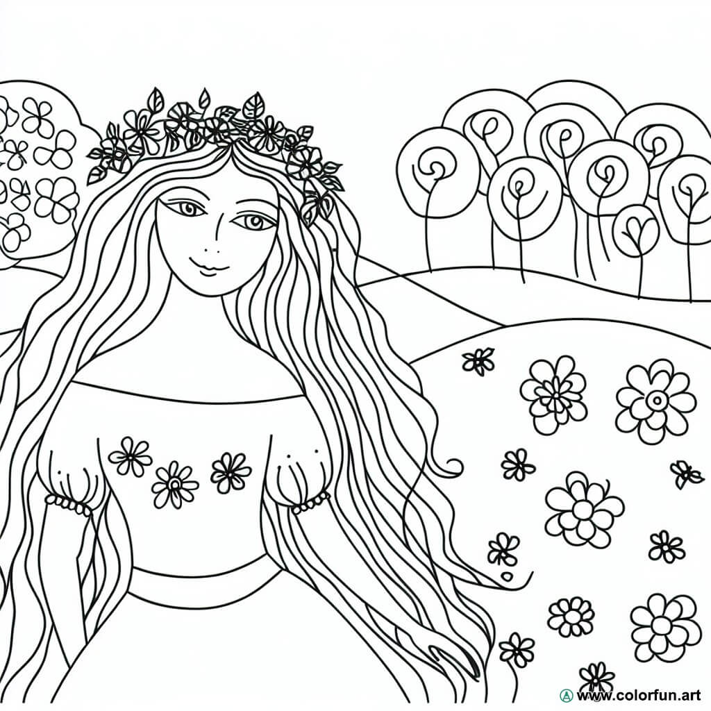 Coloring page of a woman with floral patterns Download or Print for free