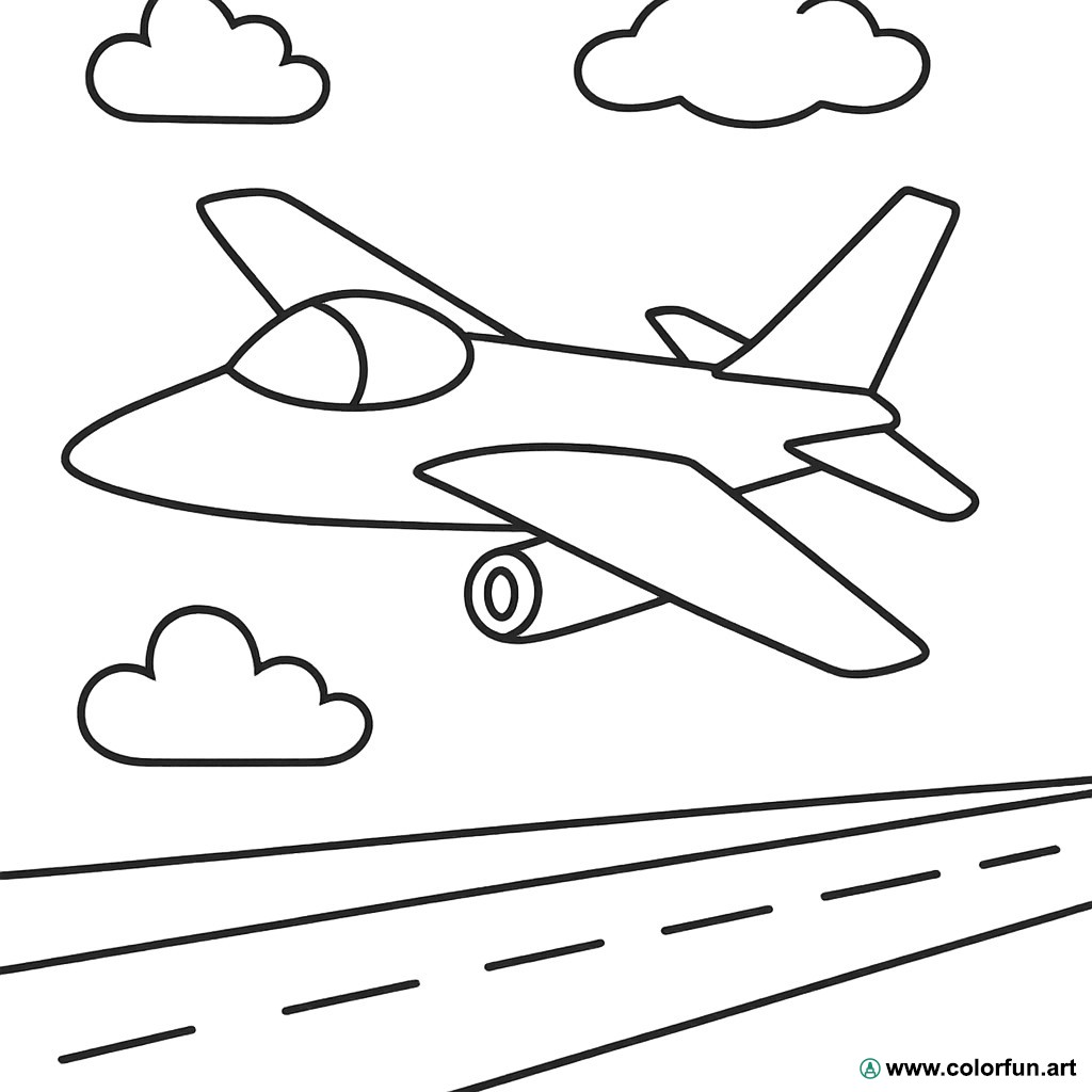 Coloring page of a fighter jet in flight Download or Print for free