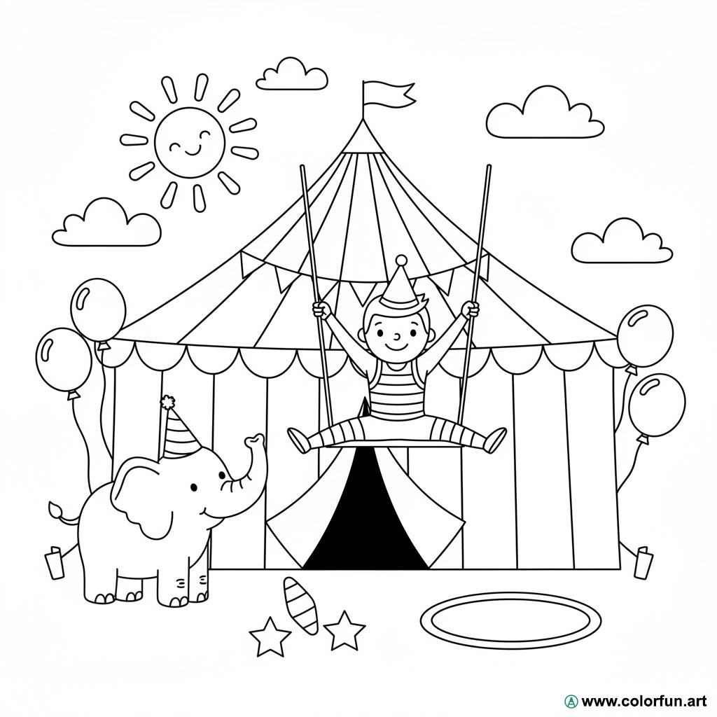 Coloring page of a circus with an acrobat Download or Print for free