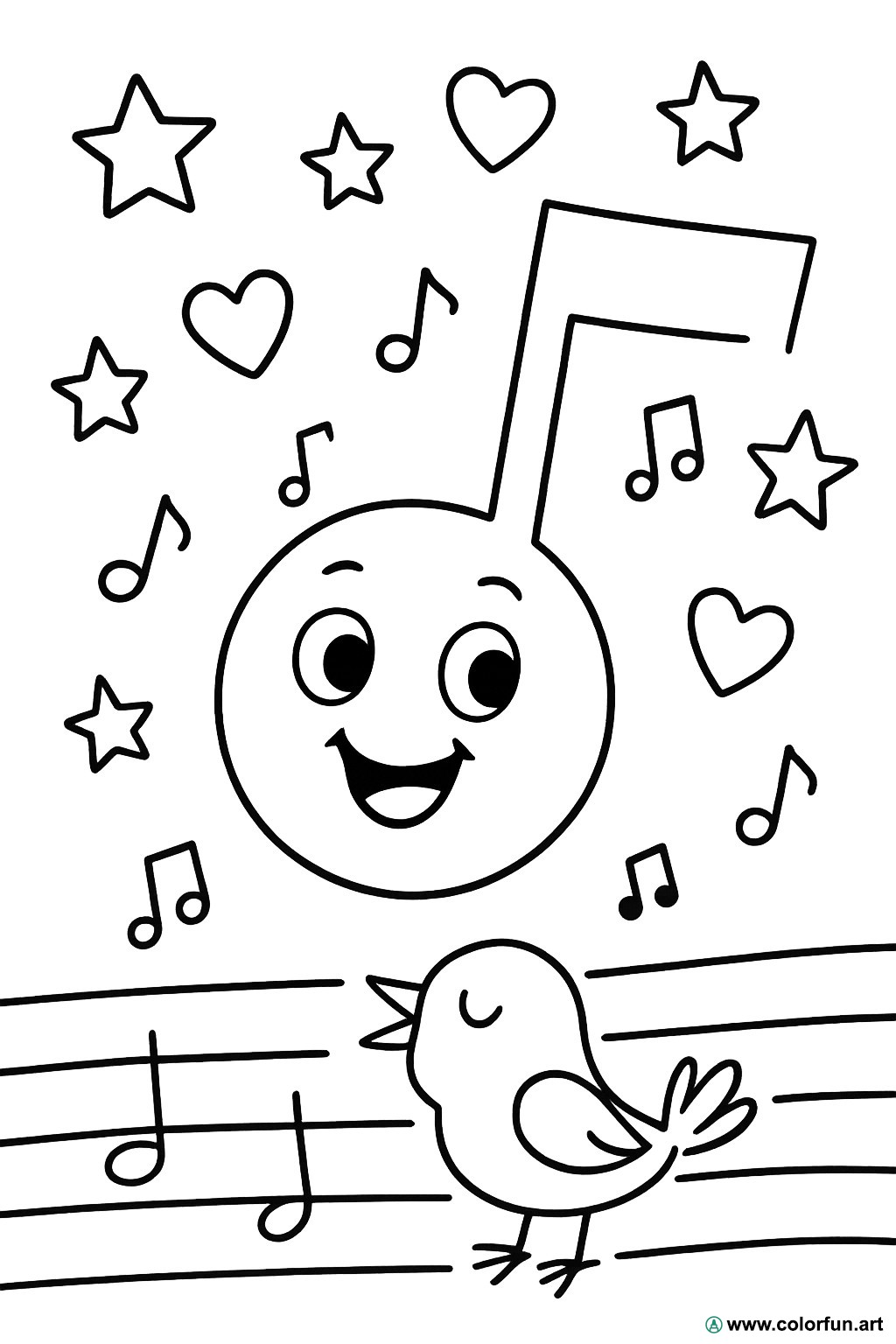 Coloring page of a joyful musical note Download or Print for free