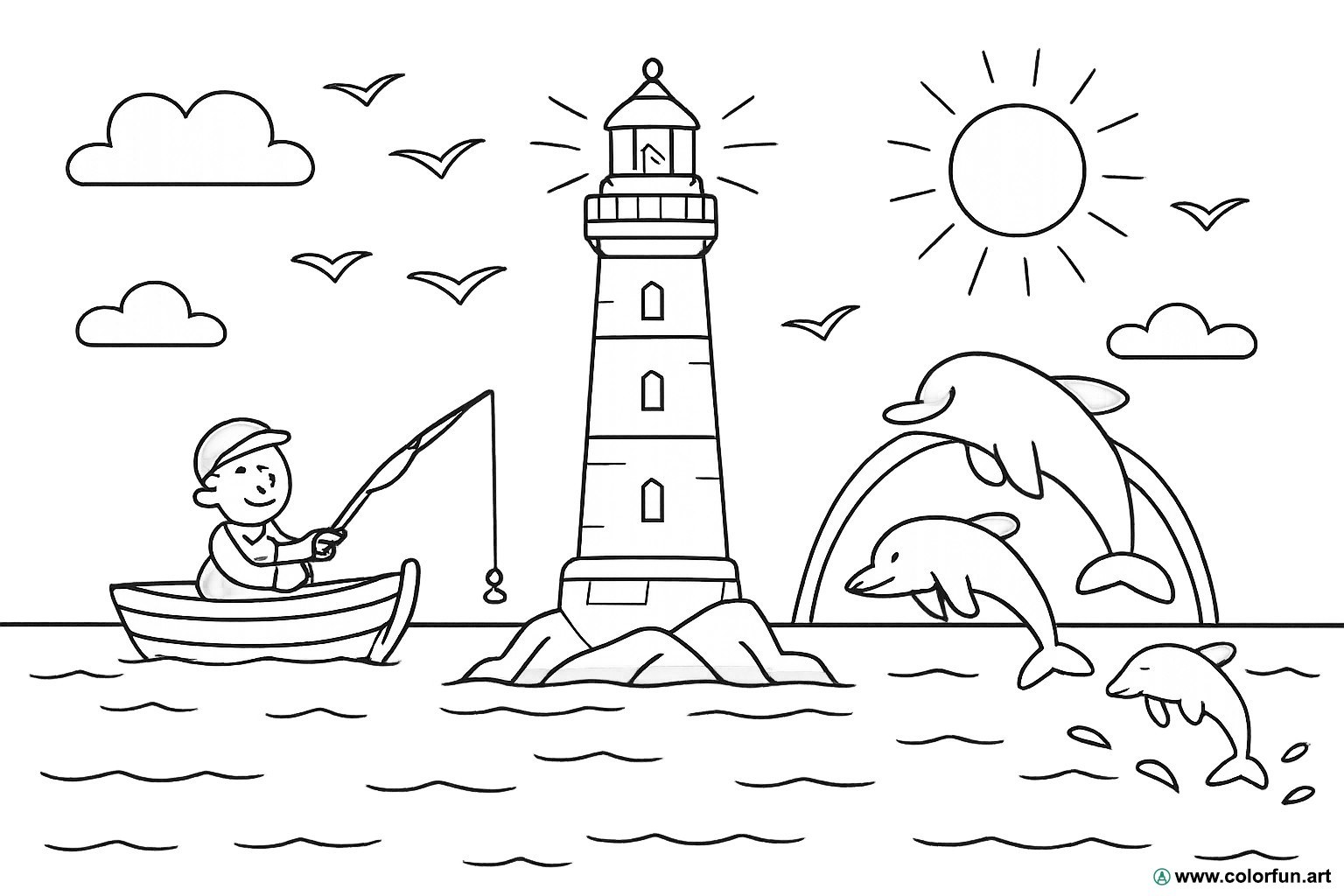Coloring page of a seascape Download or Print for free