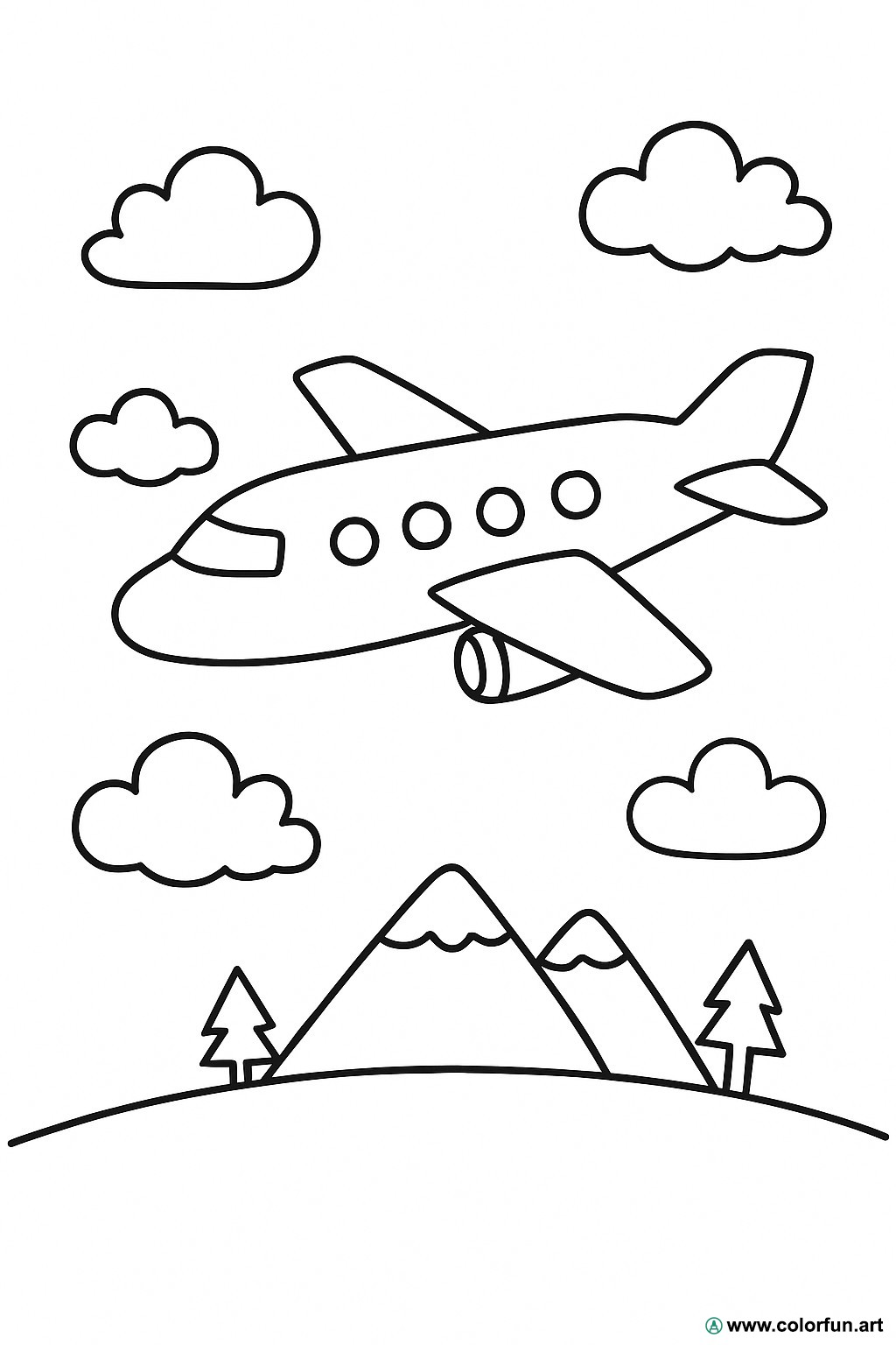 Coloring page of a flying airplane Download or Print for free