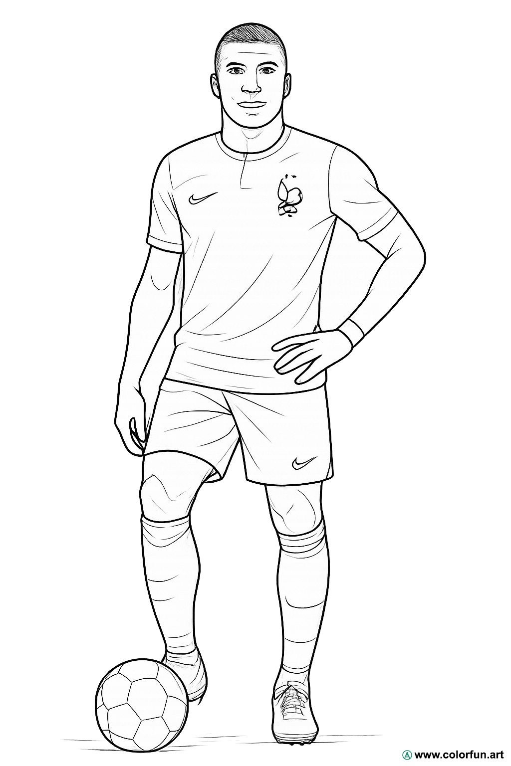 Coloring page of Mbappé from the French team Download or Print for free
