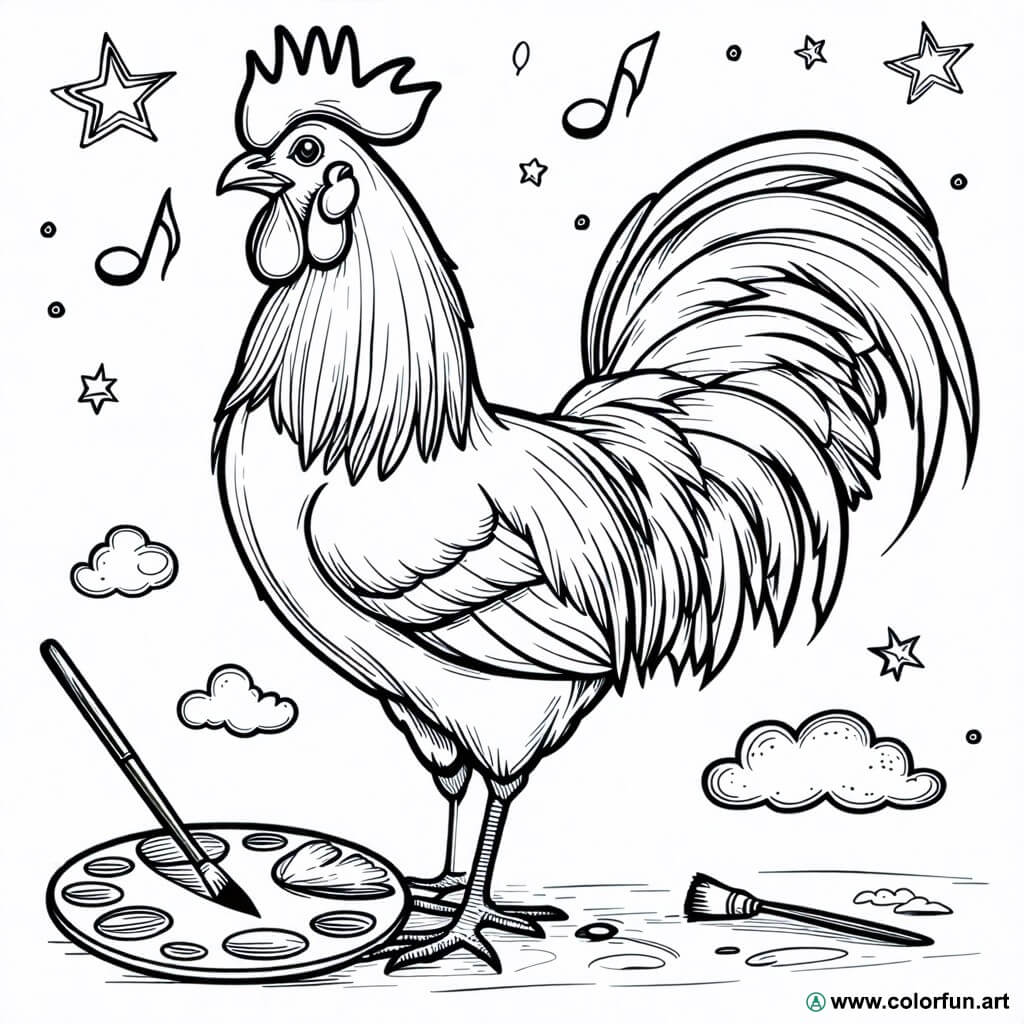 Artistic rooster coloring page Download or Print for free