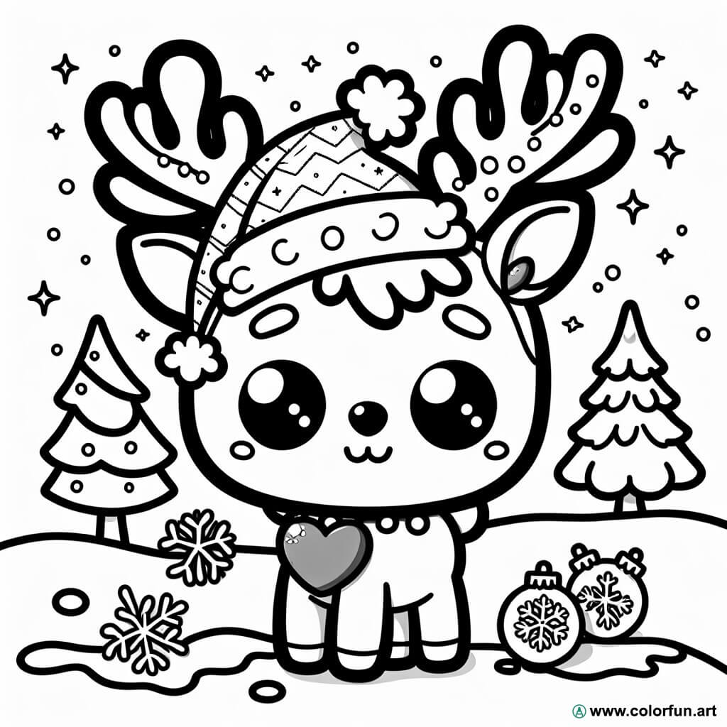 Coloring page of a cute Christmas reindeer Download or Print for free