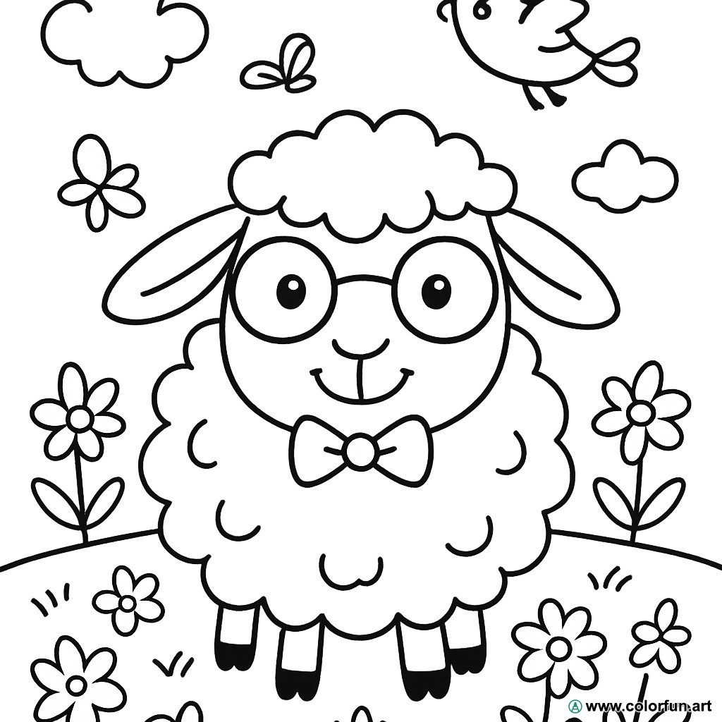 Coloring page of funny sheep for children Download or Print for free