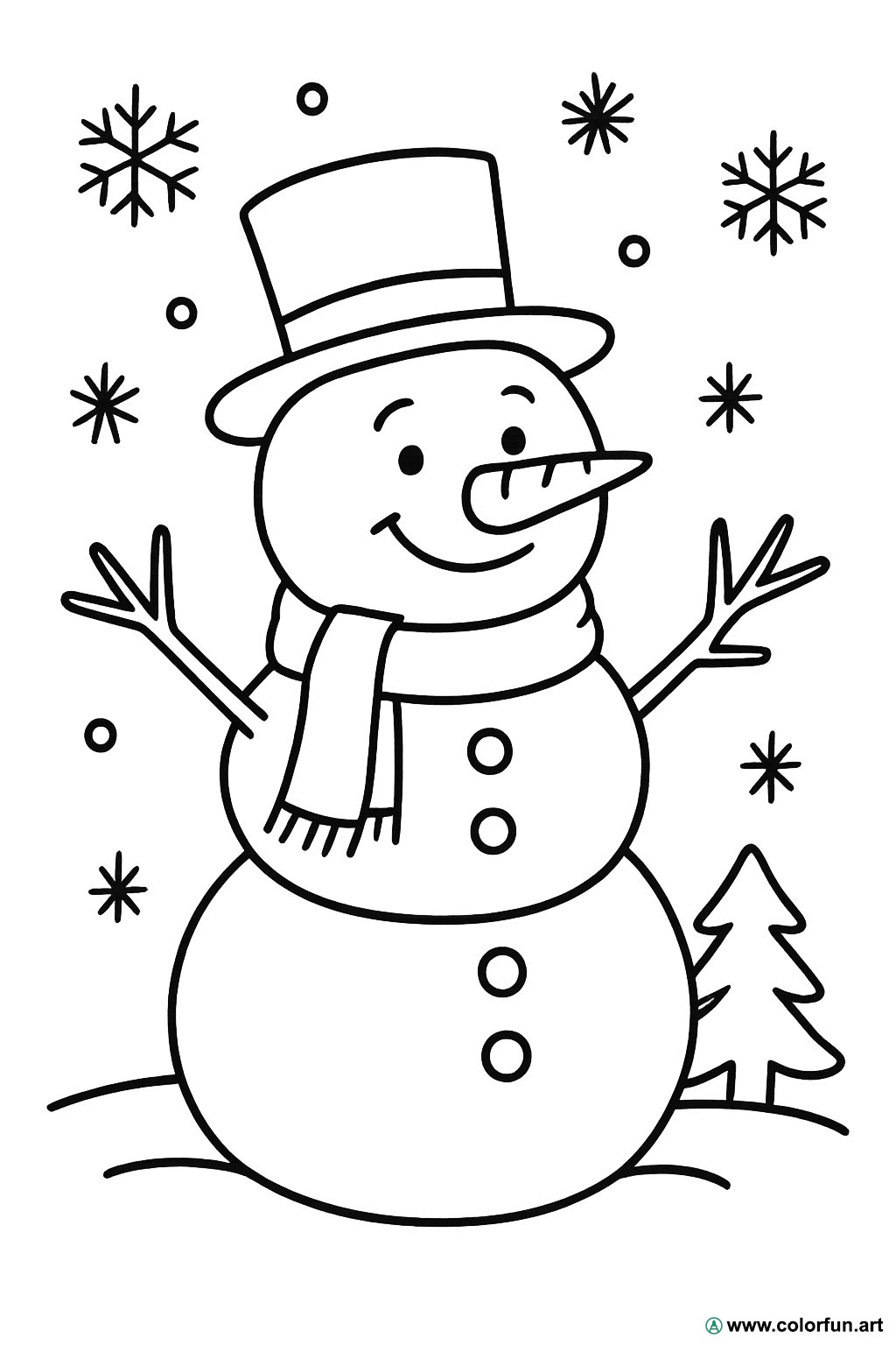 Snowman coloring page for children Download or Print for free
