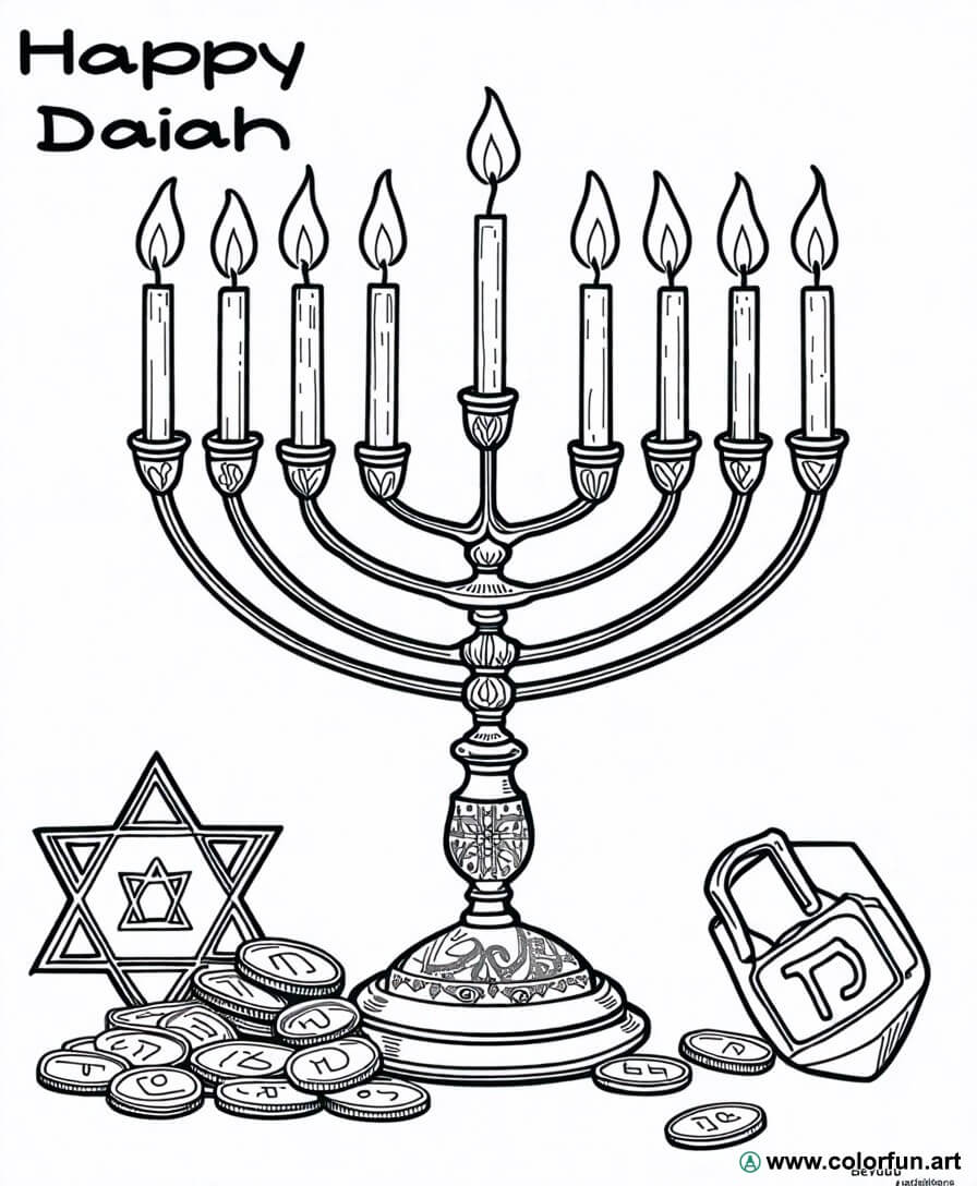 Easy coloring page for Hanukkah Download or Print for free