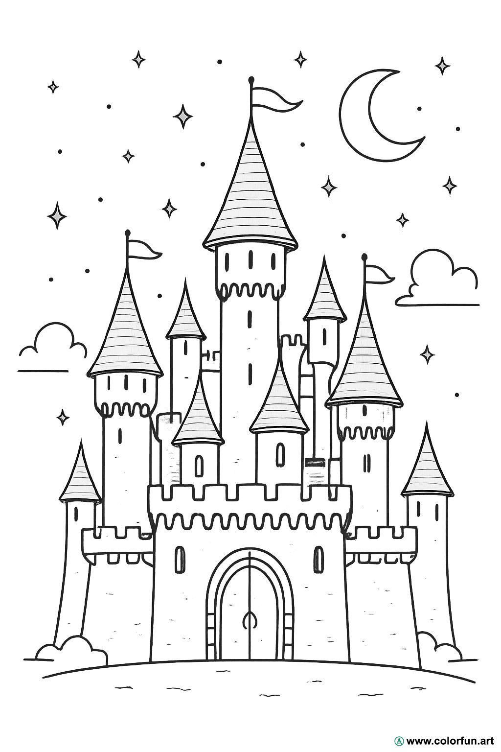 Coloring page of a magical castle Download or Print for free