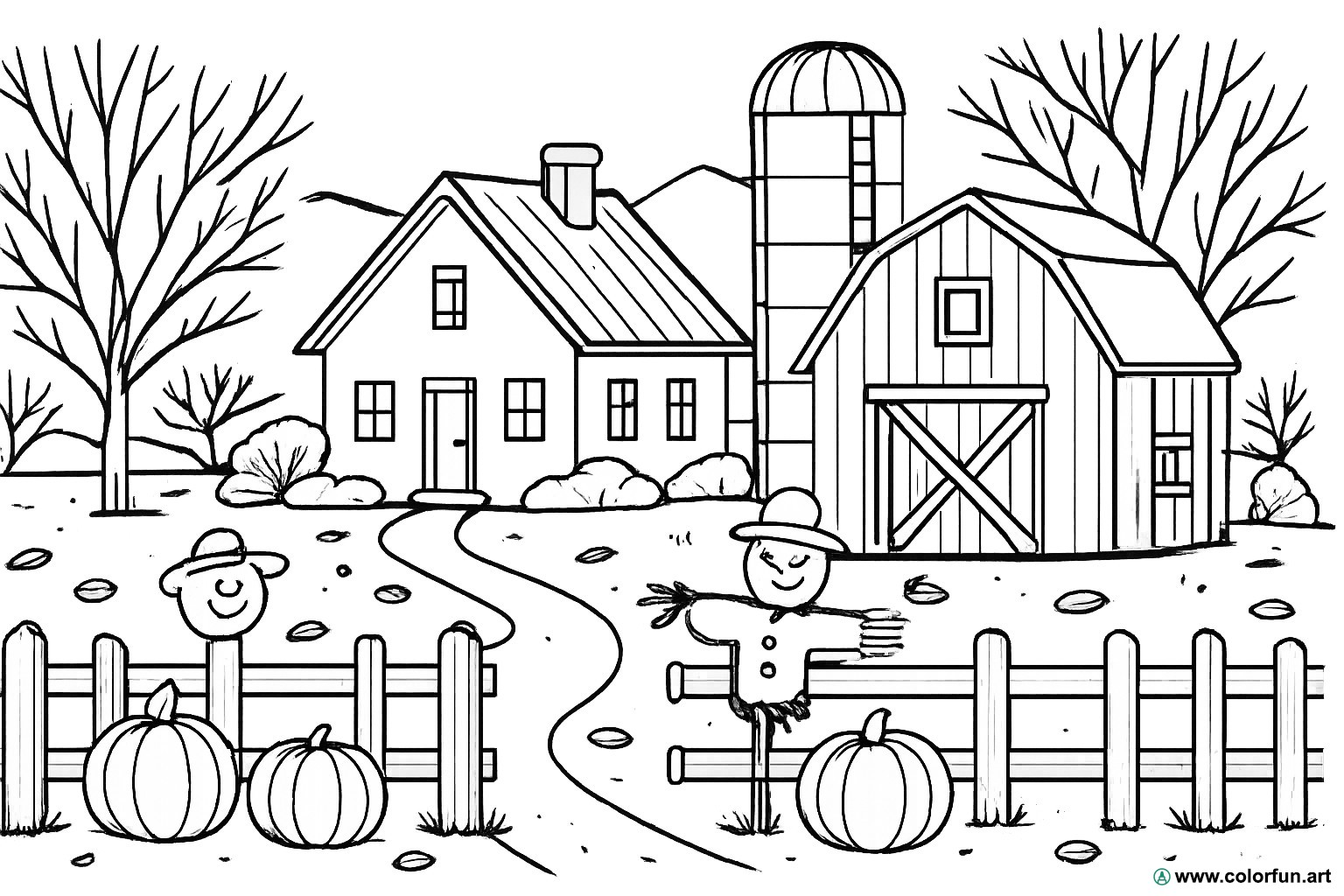 Coloring page of the farm in autumn Download or Print for free