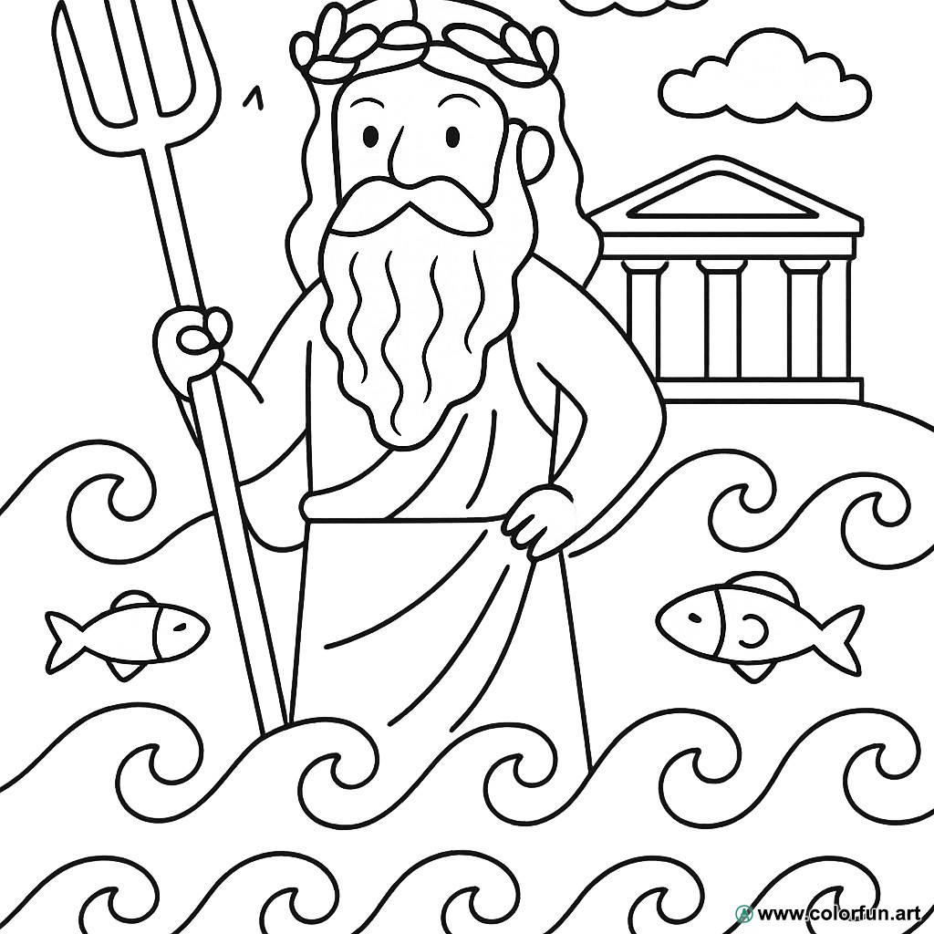 Coloring page of the Greek god Poseidon Download or Print for free