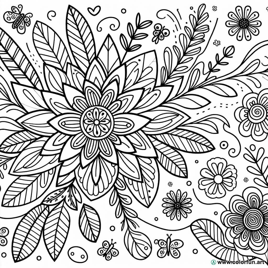 Artistic flower coloring page Download or Print for free