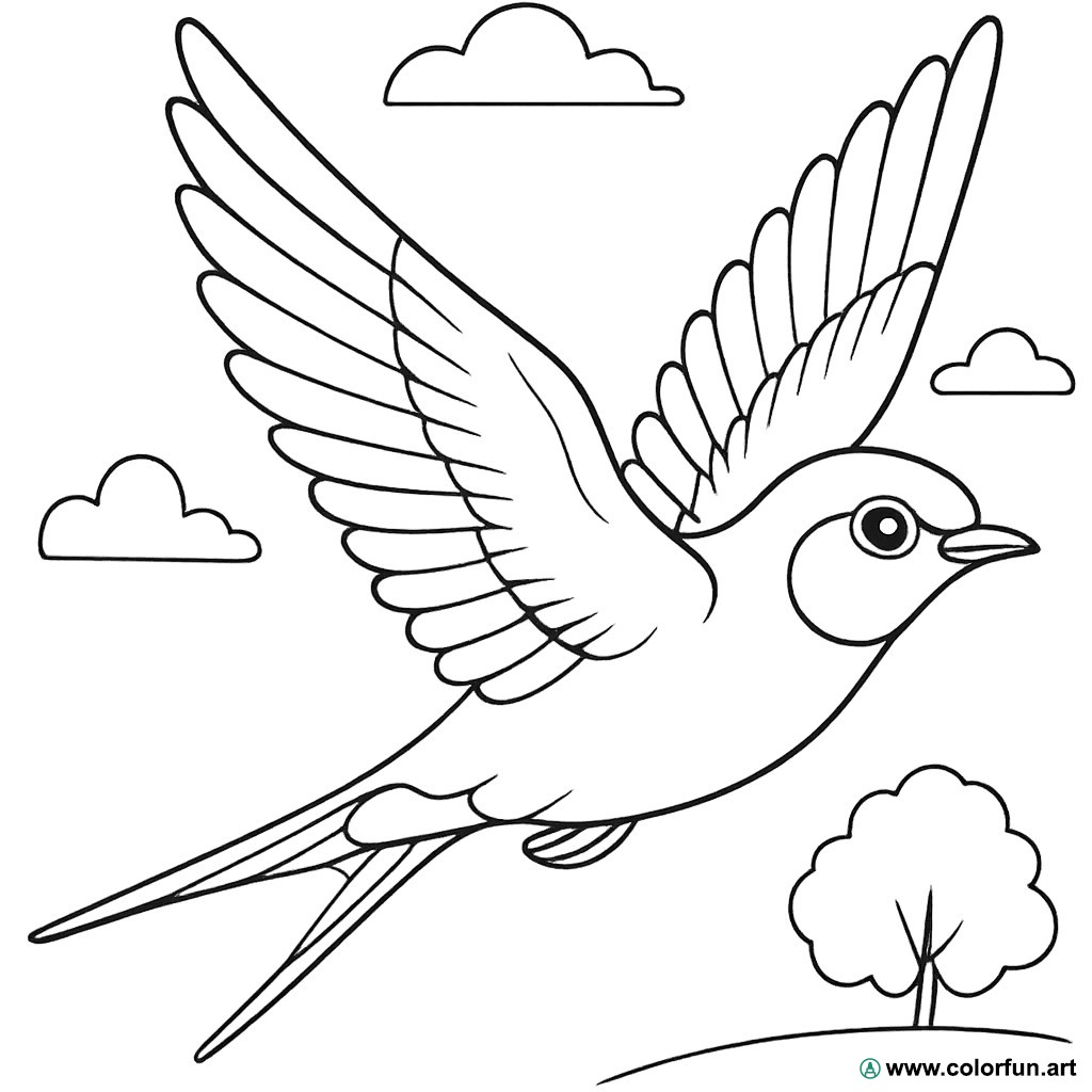 Coloring page of a realistic swallow Download or Print for free