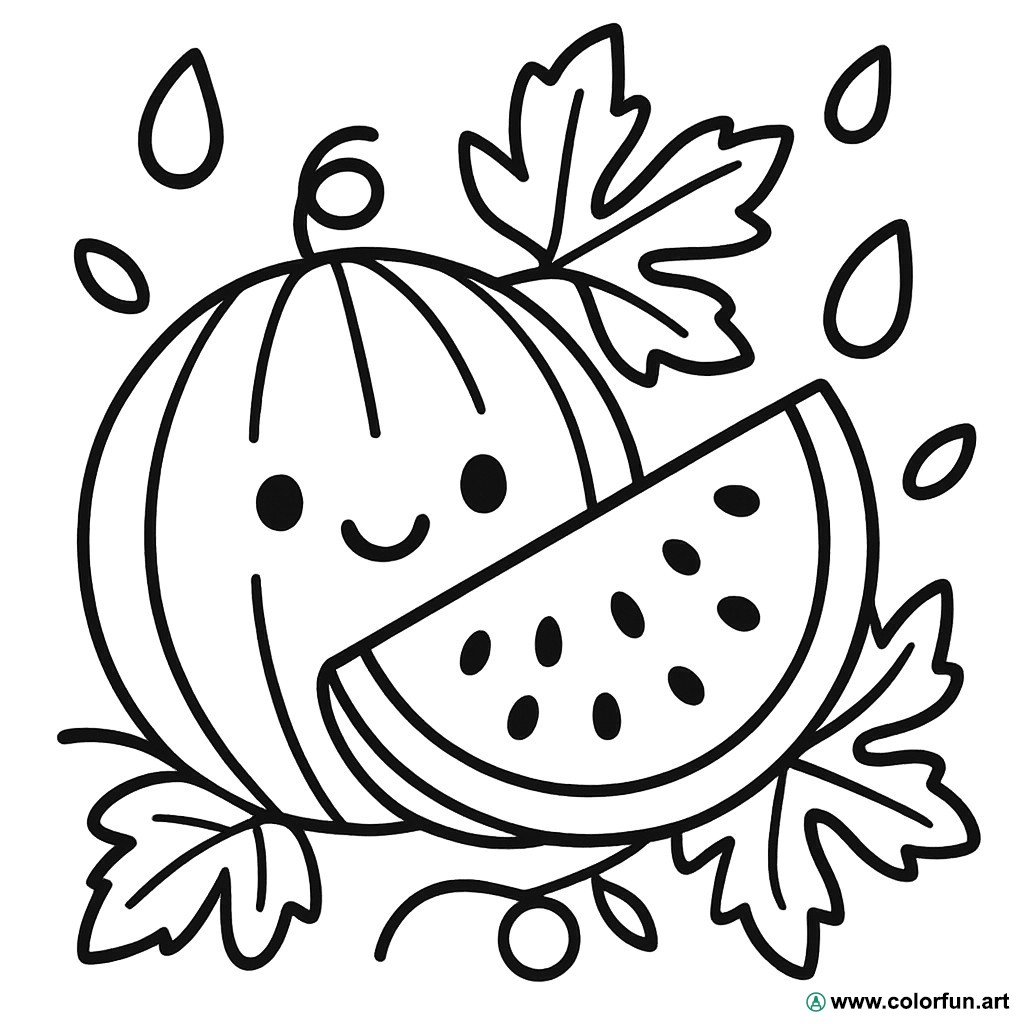 Cute watermelon coloring page Download or Print for free