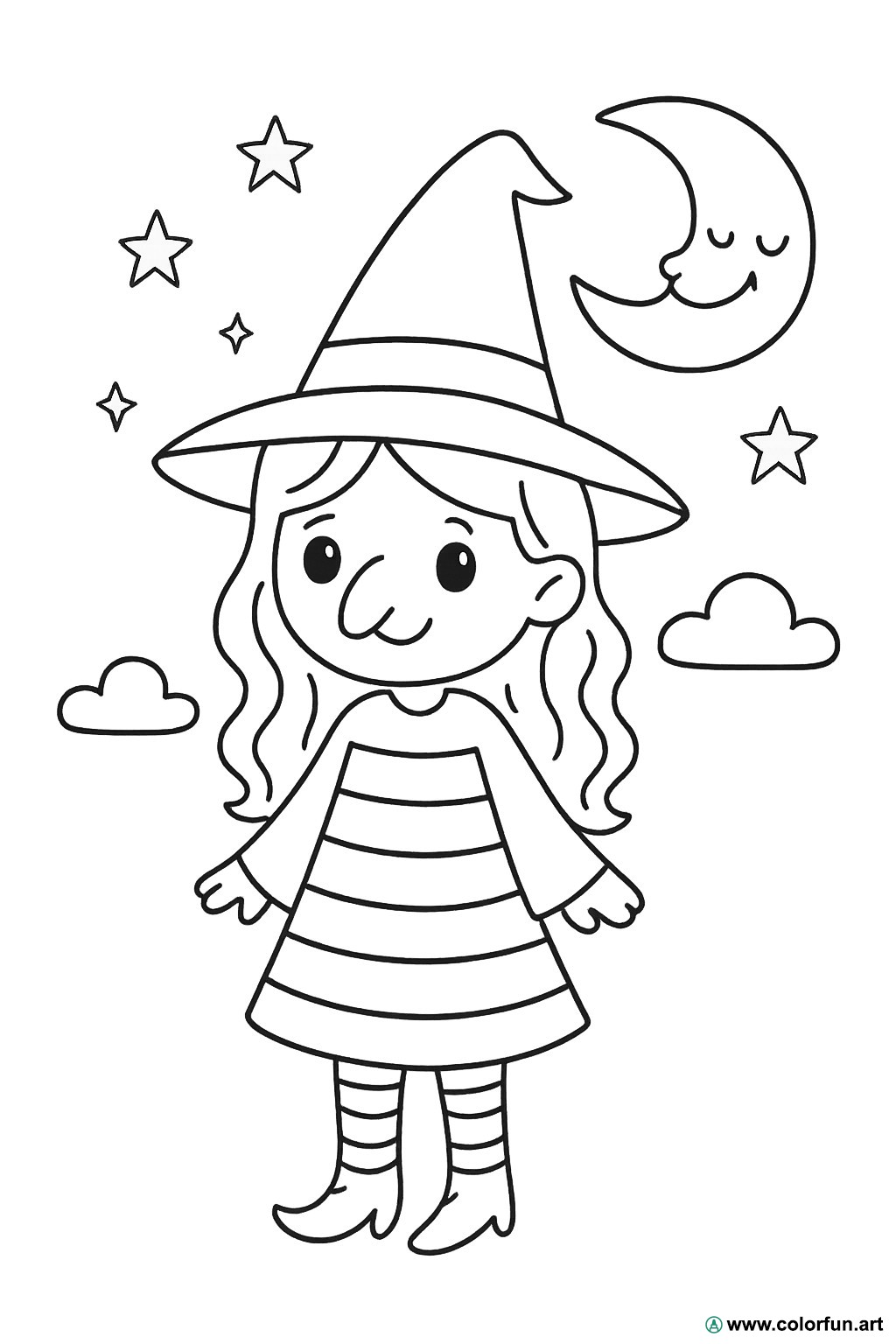 Halloween kawaii witch coloring page Download or Print for free