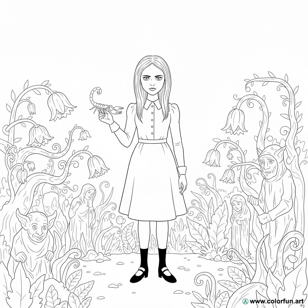 Wednesday coloring page with the Addams Family Download or Print for free