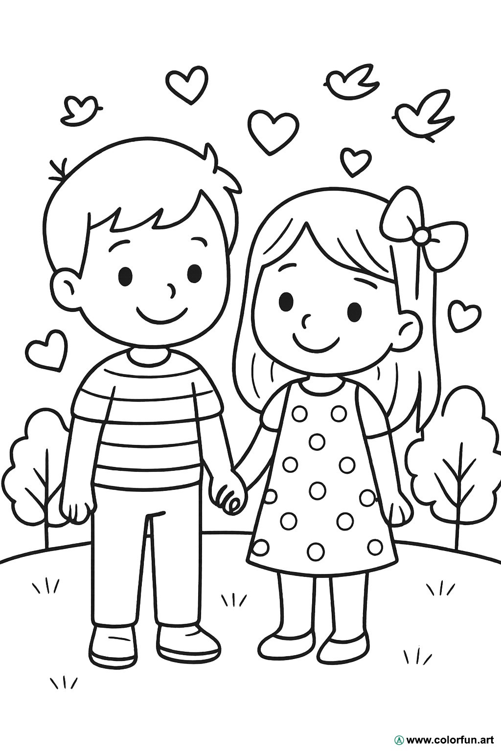 Coloring page of a cute couple Download or Print for free