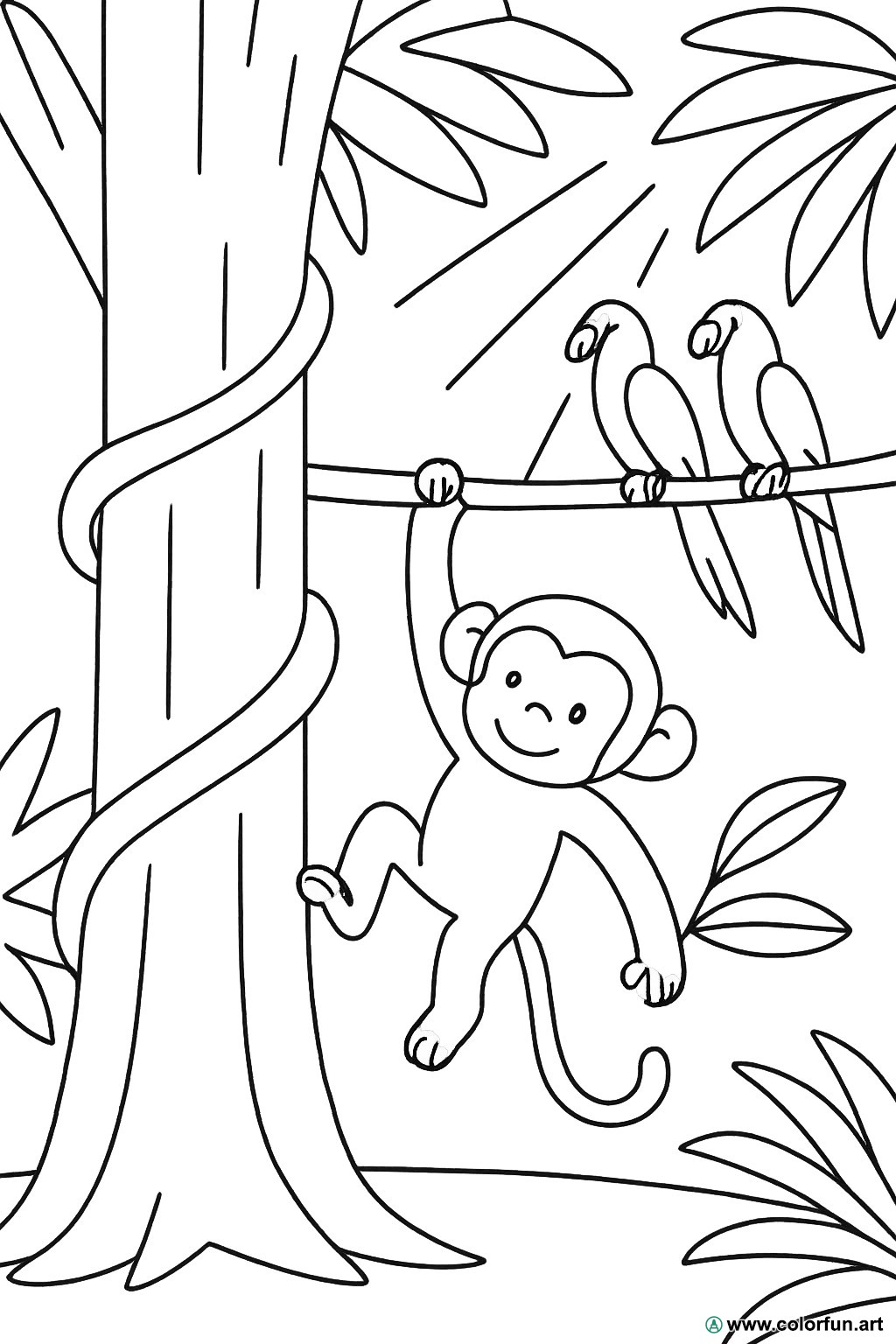 Coloring page of a lush tropical jungle landscape. Download or Print ...